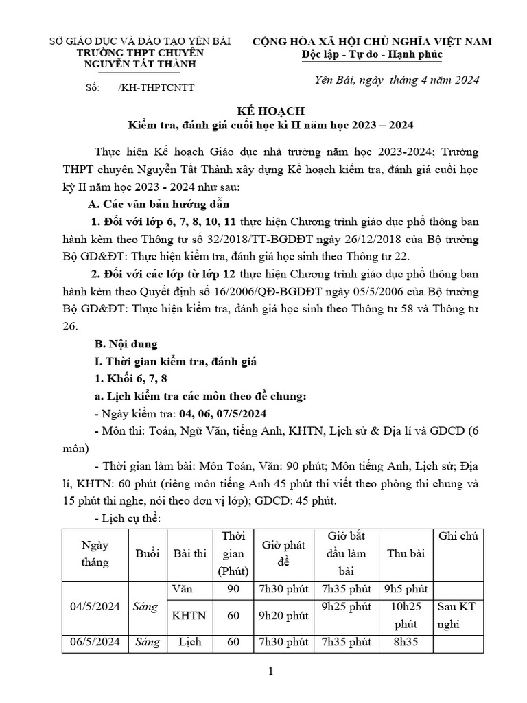 1.KH KT Cuoi HK2 | PDF