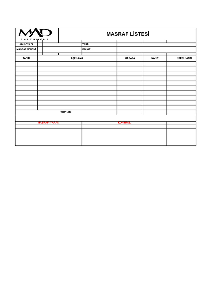 Örnek Masraf Formu | PDF