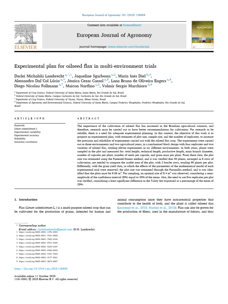 Experimental Plan For Oilseed Flax in Multi-Environment Trials | PDF | Errors And Residuals ...