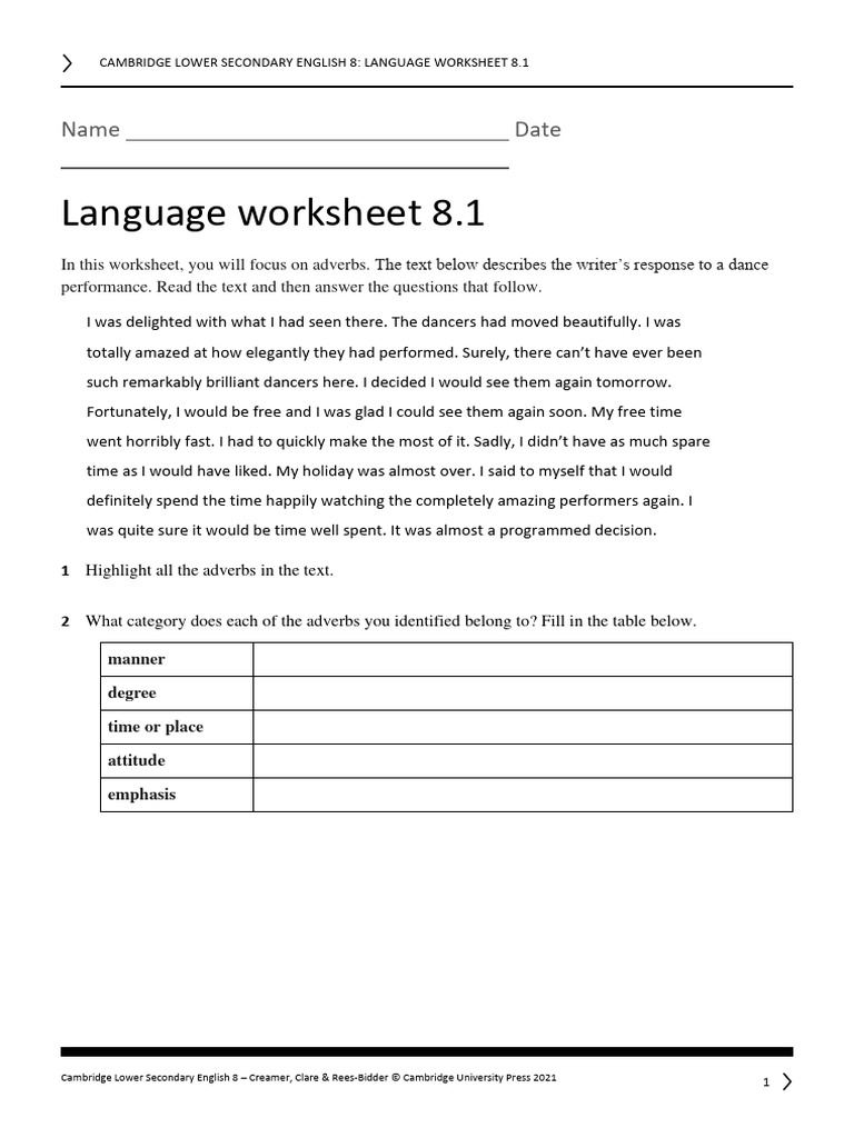 LS English 8 Lang Worksheet 8.1 | PDF