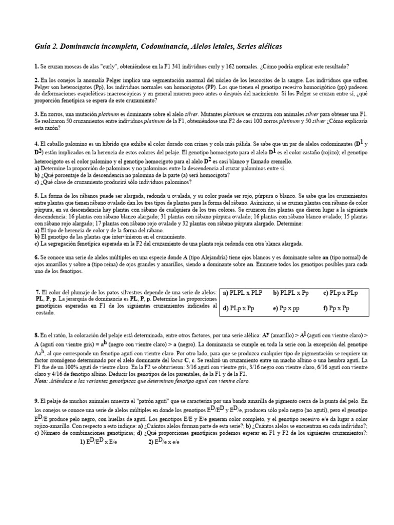 Guia2.Dominancia Incompleta Codominancia Alelos Letales Series ...