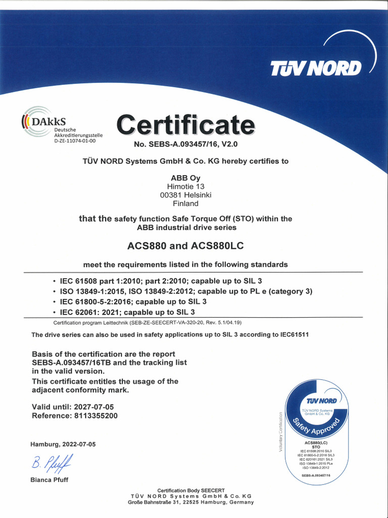 TUV_Cert_ACS880_STO_12_2023 | PDF
