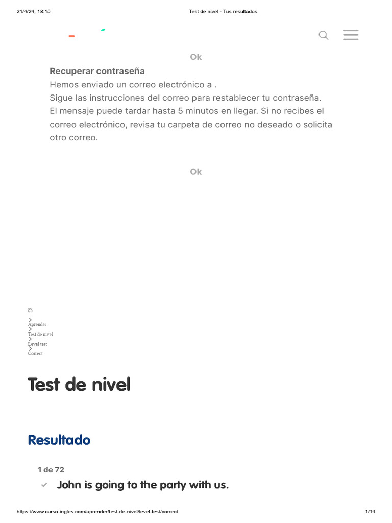 Test de Nivel - Tus Resultados | PDF