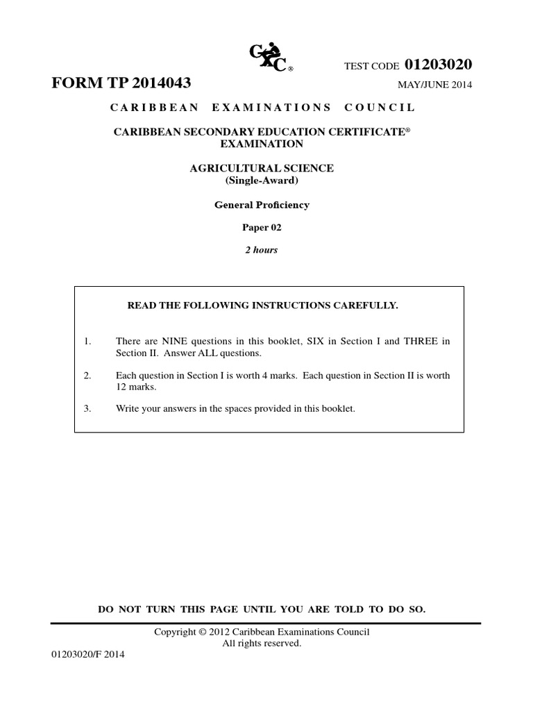 CSEC Agri Science SA June 2014 P2 | PDF | Fertilizer | Organic Farming