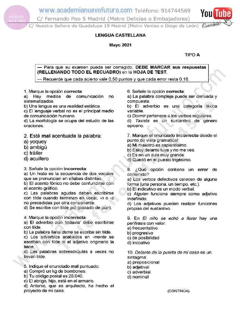 Examen Lengua UNED Mayores 25 Junio 2021 A Enunciado | PDF