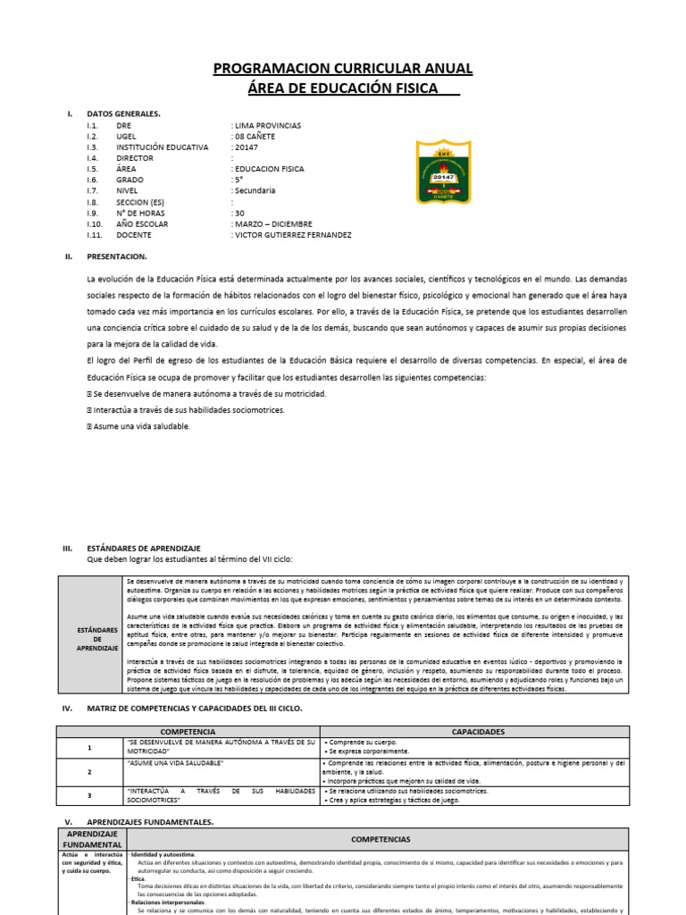 PROGRAMACION CURRICULAR ANUAL 2024-5to-Secundaria | PDF | Aprendizaje | Toma de decisiones