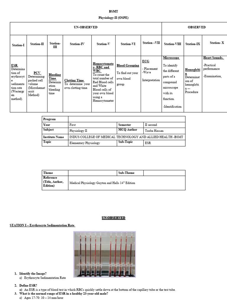 Physiology OSPE | PDF | Blood Type | Hematology
