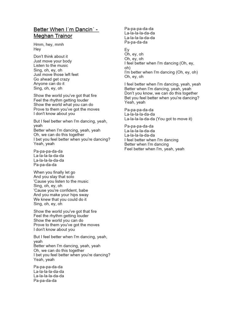 "Better When I'm Dancin' Lyrics" | PDF | American Songs | Popular Music