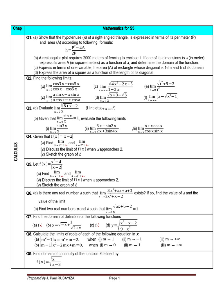 S5 Worksheet 09 | PDF | Area | Function (Mathematics)