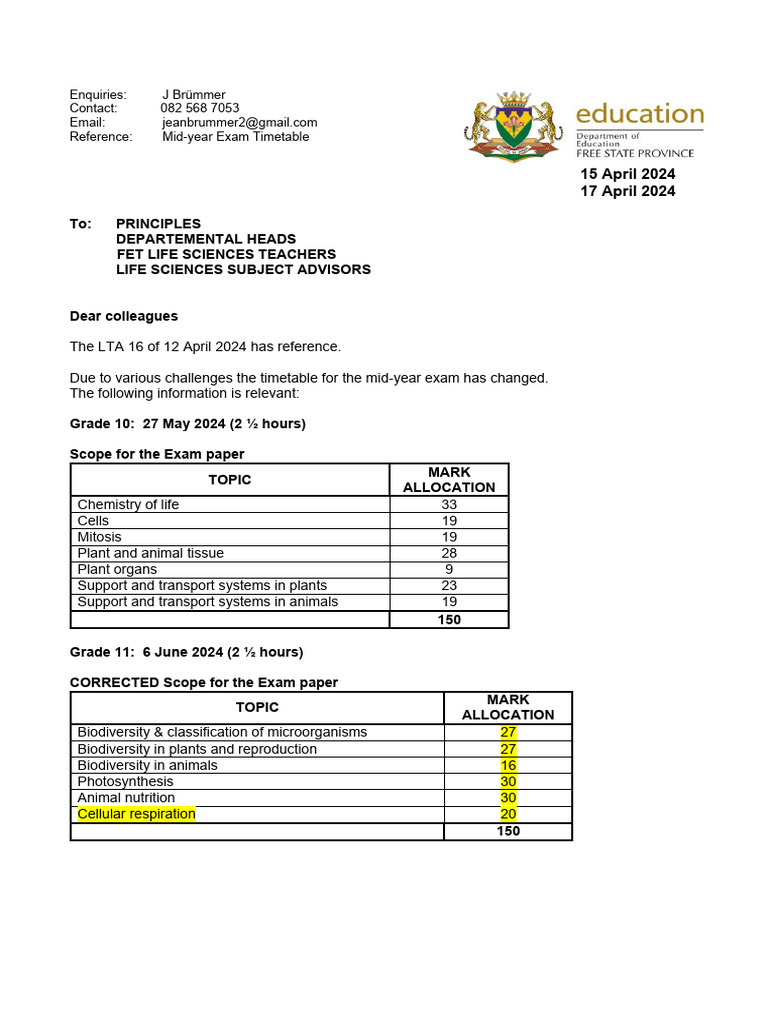 CORRECTED Letter - JUNE Exam 2024 | PDF | Reproduction | Cell (Biology)