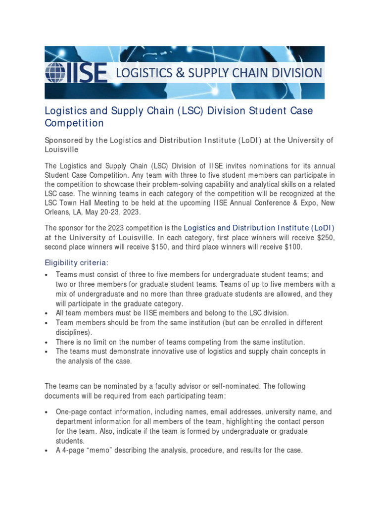 IISE LSC Division Student Case Competition 2023 | PDF | Business