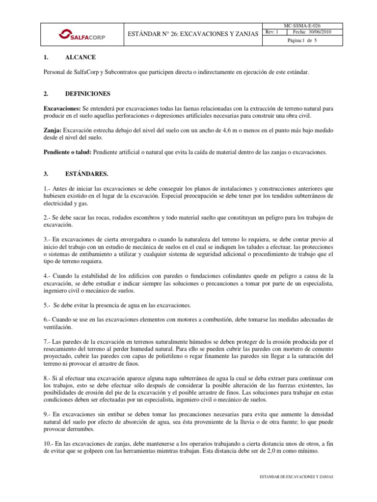 26 EXCAVACIONES Y ZANJAS Rev. 1 | PDF | Roca (geología) | Agua