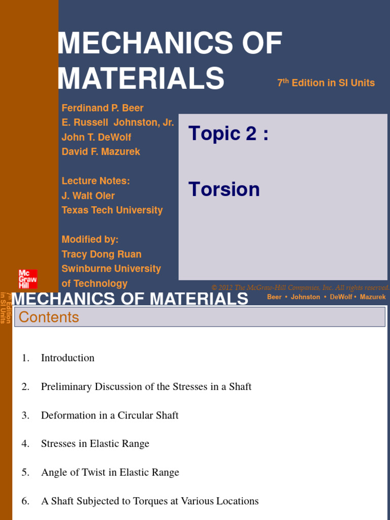 Topic 2 Torsion 2 Pdf Stress Mechanics Torque