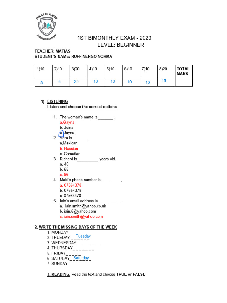 Beginner 1ST Bimonthly Exam - 202 | PDF