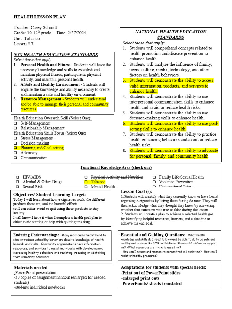 Lesson Plan Field Placement 1 | PDF | Educational Assessment | Knowledge