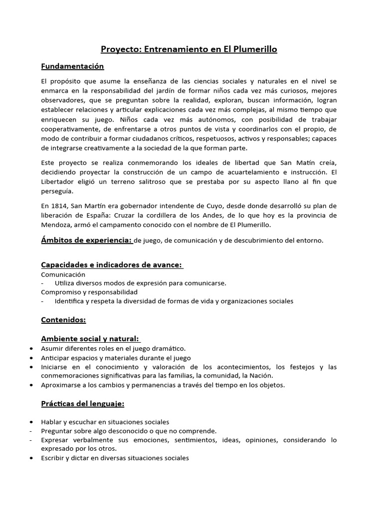 Proyectoentrenamiento de Plumerillo | PDF