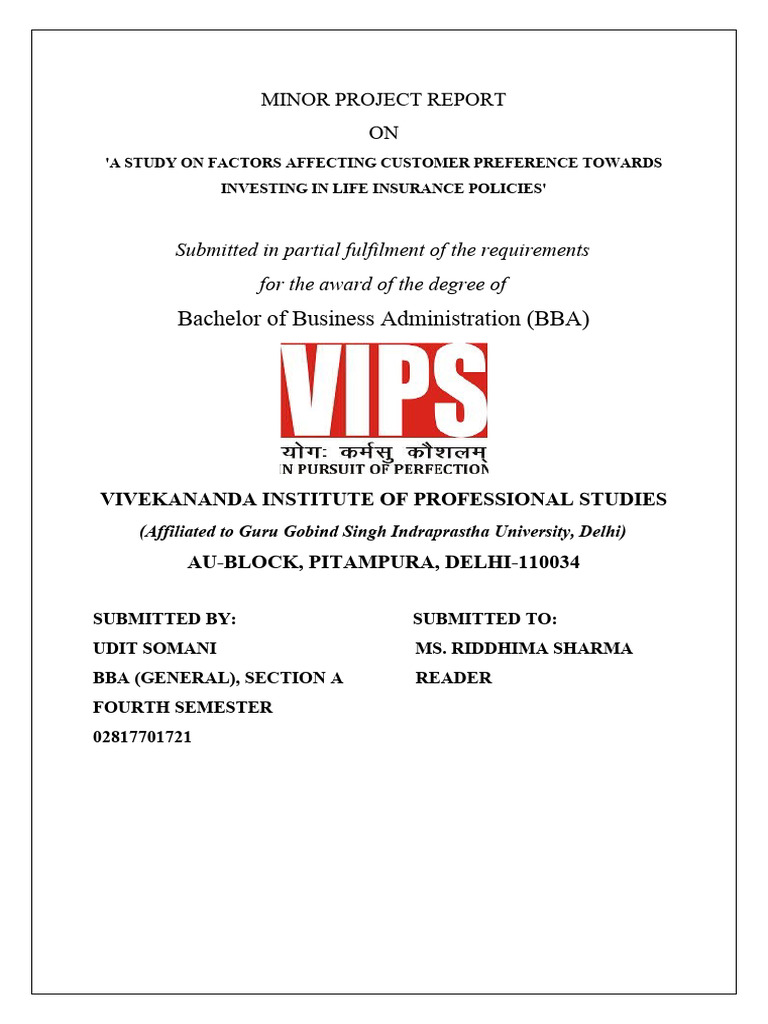 Udit Somani Final MPR 4 Sem | PDF | Life Insurance | Insurance