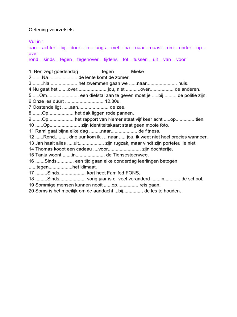 Oefening voorzetsels | PDF