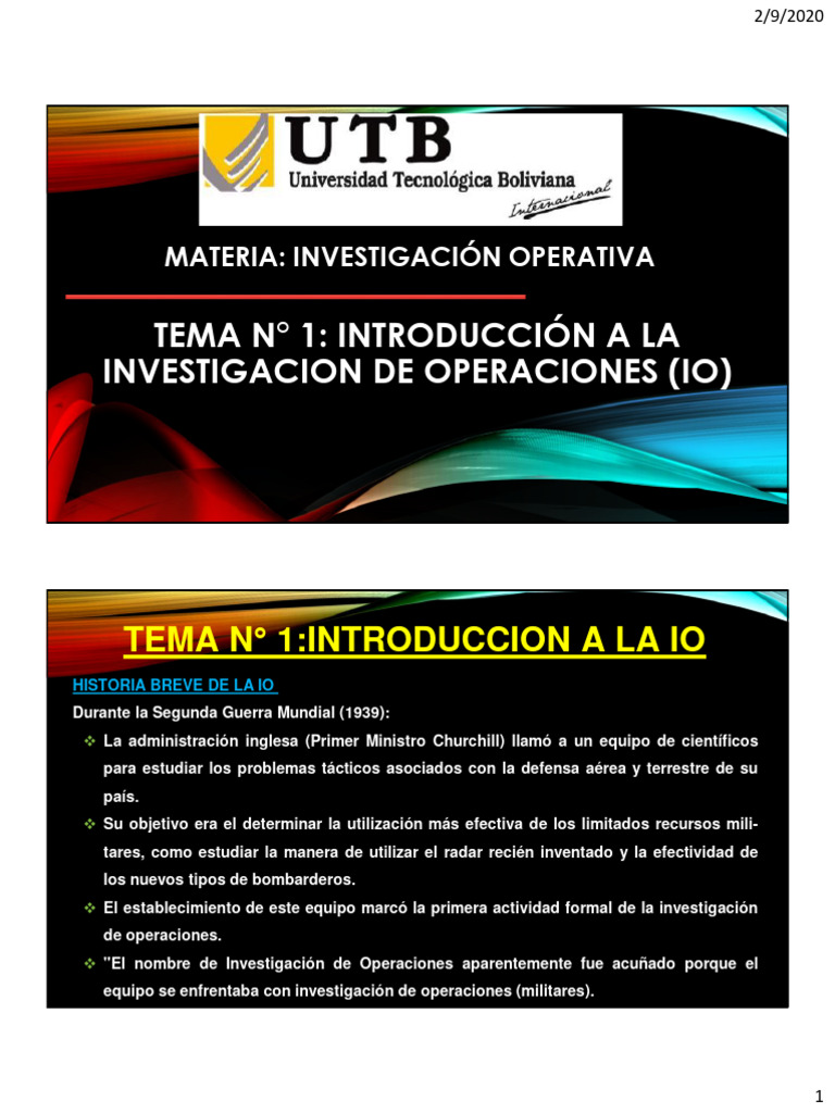 Investigacion Operativa - Tema #1 | PDF | La investigación de ...