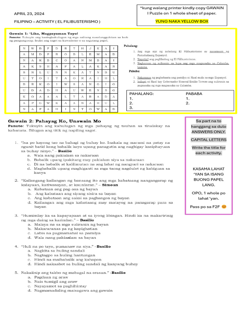 April 24 El Fili Activity | PDF