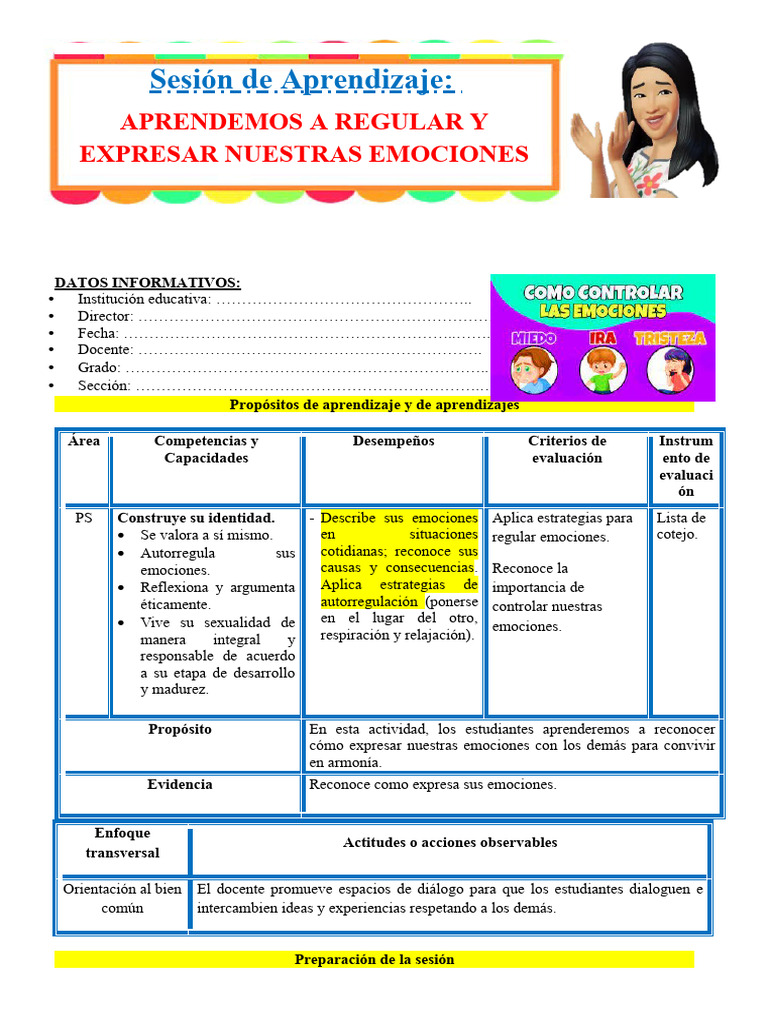 3° Sesión Día 1 PS Aprendemos A Regular y Expresar Nuestras Emociones | PDF | Las emociones ...