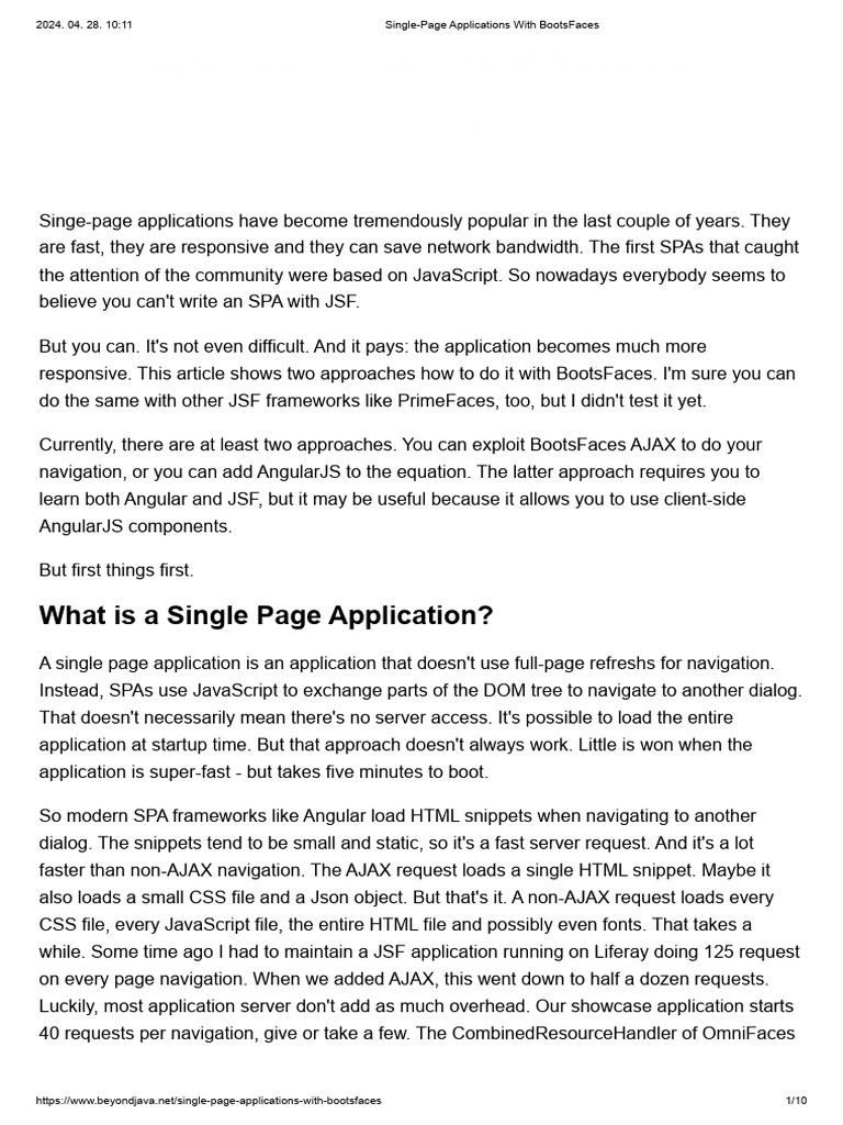 Single Page Applications With Bootsfaces Pdf Angular Js Computer Engineering