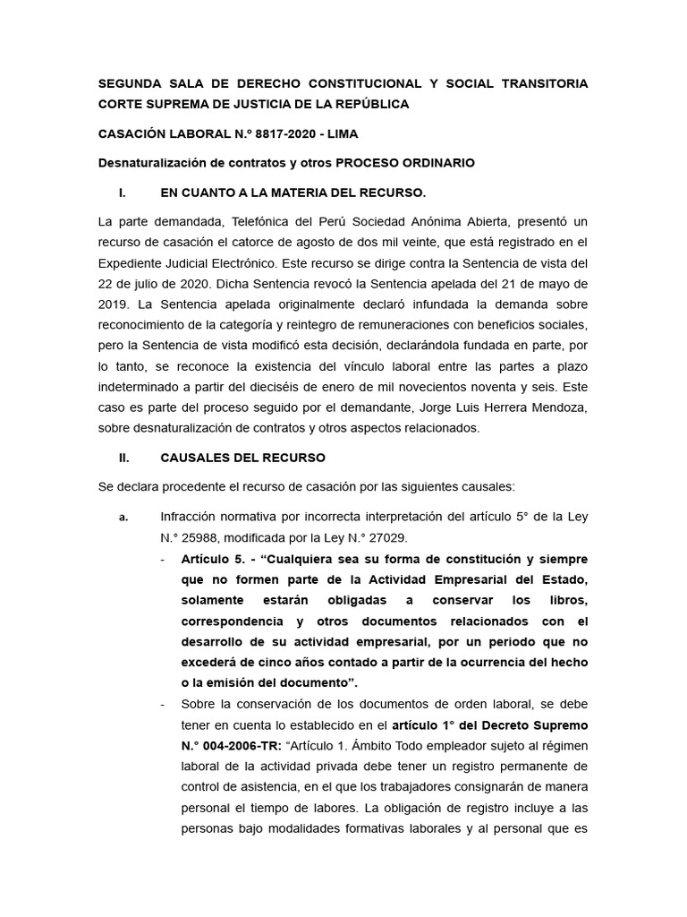Recurso de Casación | PDF | Derecho laboral | Justicia