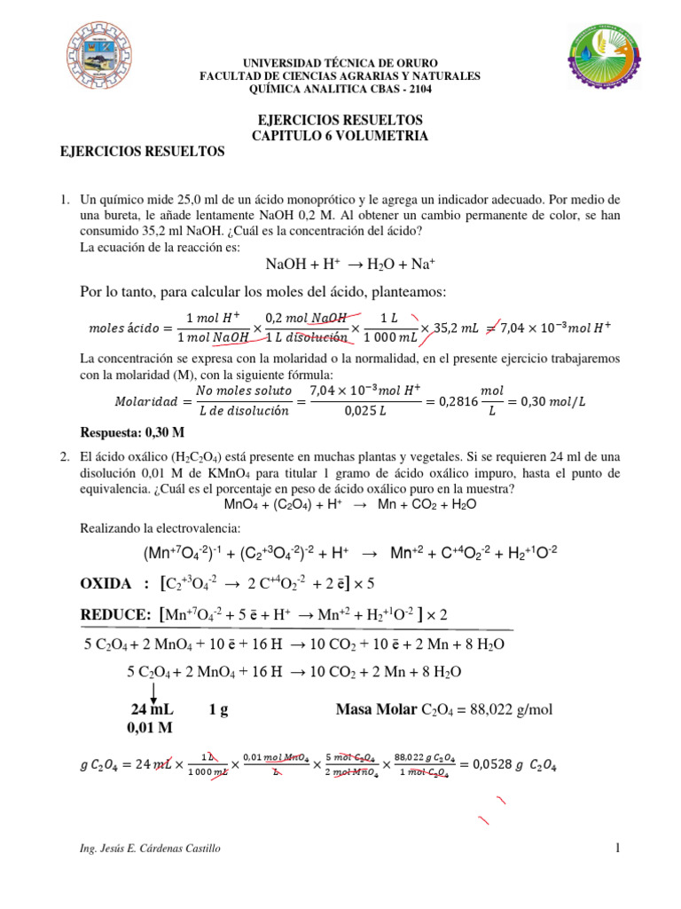 Ejercicios Resueltos de Volumetría y Redox | PDF | Valoración | Química