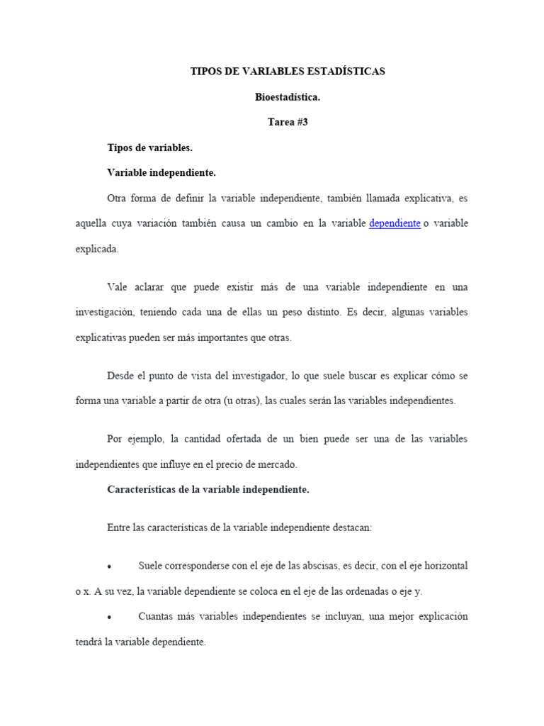 Tipos de Variables Estadísticas - Tarea 3-1 | PDF | Variable aleatoria ...