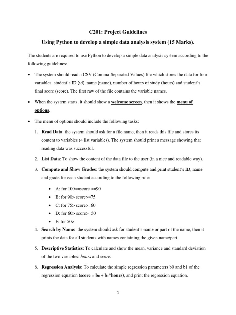 C201 - Project Description and Guidelines | PDF | Regression Analysis | Comma Separated Values