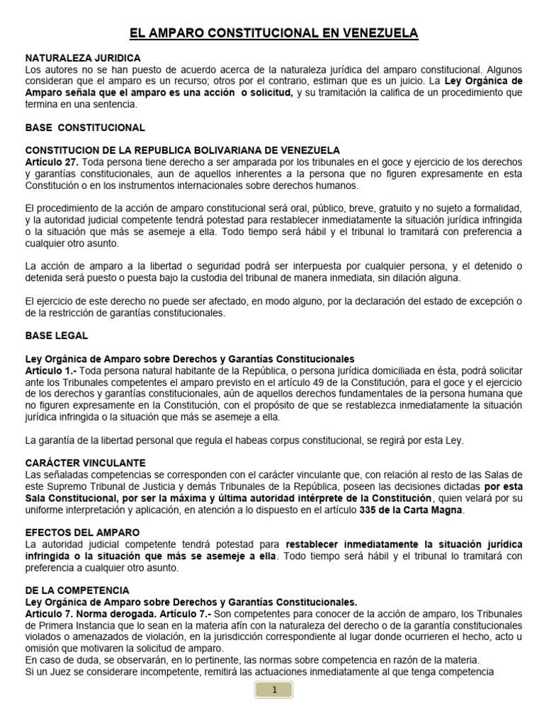 EL AMPARO CONSTITUCIONAL EN VENEZUELA | PDF | Habeas corpus | Derecho Constitucional