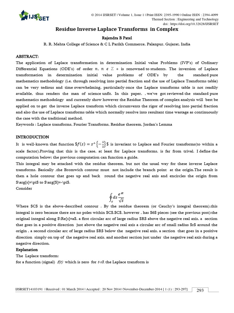 Residue Inverse Laplace Transforms in Complex | PDF | Laplace Transform | Ordinary Differential ...