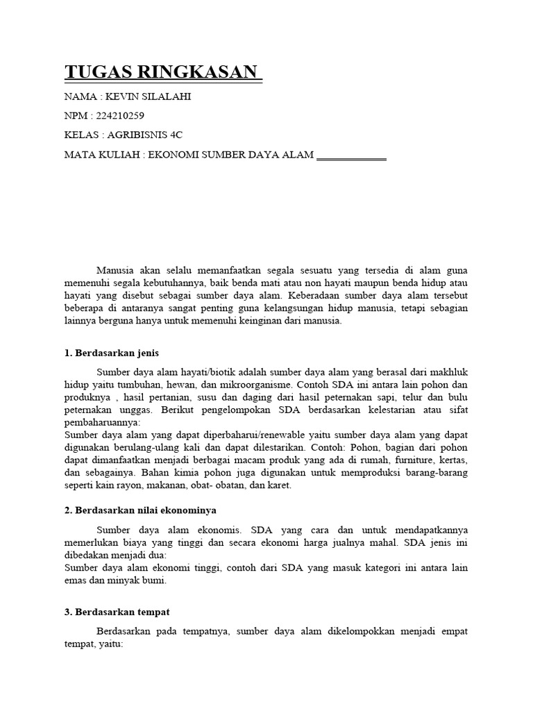 Tugas Ringkasan Bab 6 Klasifikasi Hubungan Sumber Daya Alam | PDF