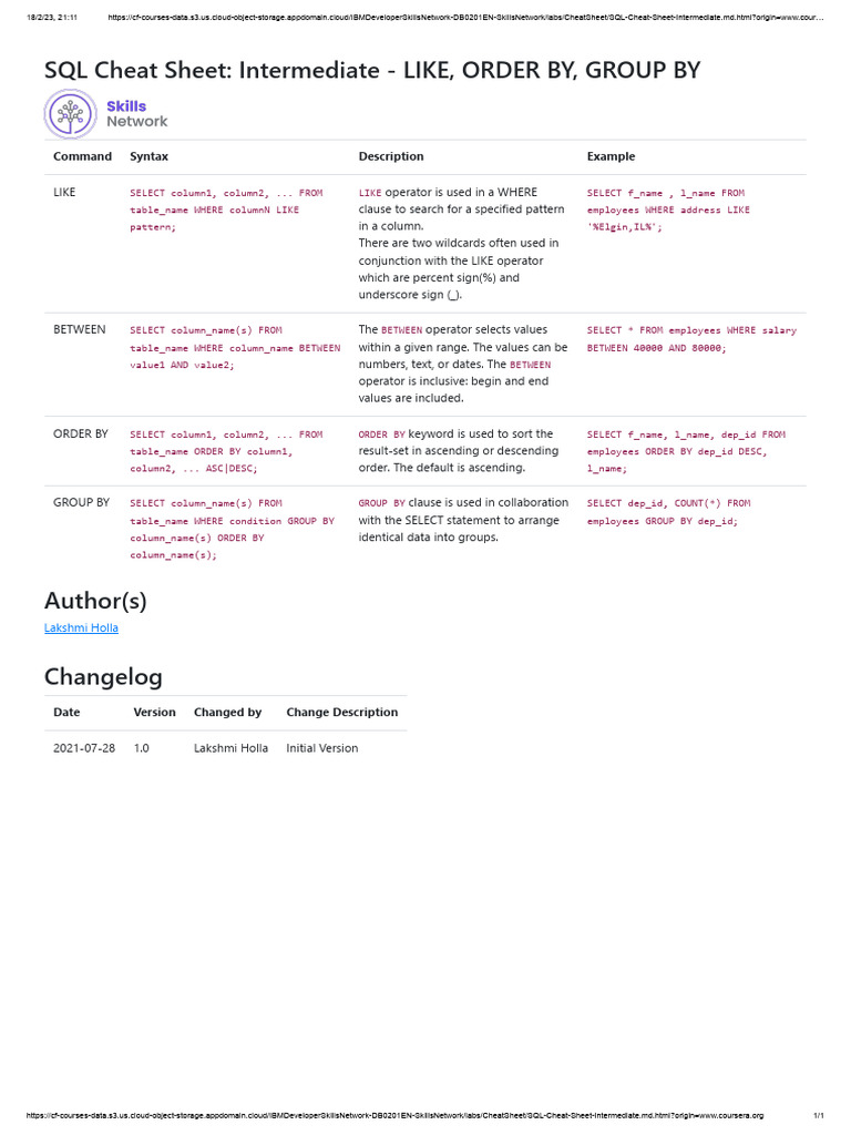 SQL Cheat Sheet Intermediate - MD | PDF | Computer Programming | Computing