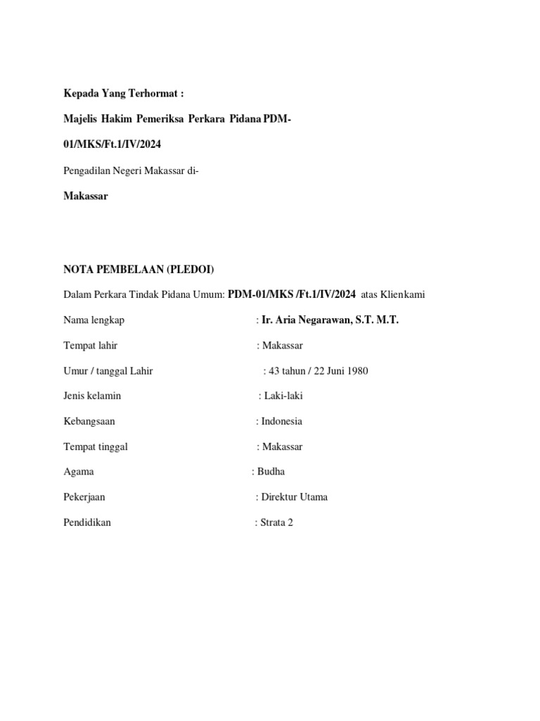 Nota Pembelaan | PDF