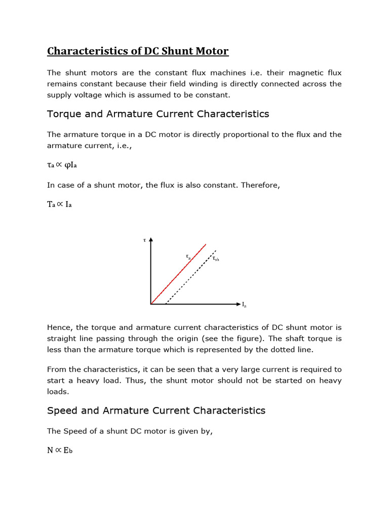 Characteristics of DC Shunt Motor | PDF