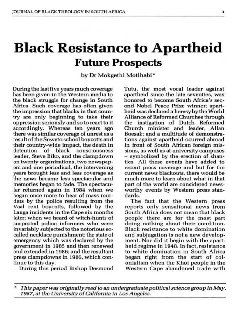 Black Resistance to Apartheid History | PDF | Apartheid | Politics Of ...