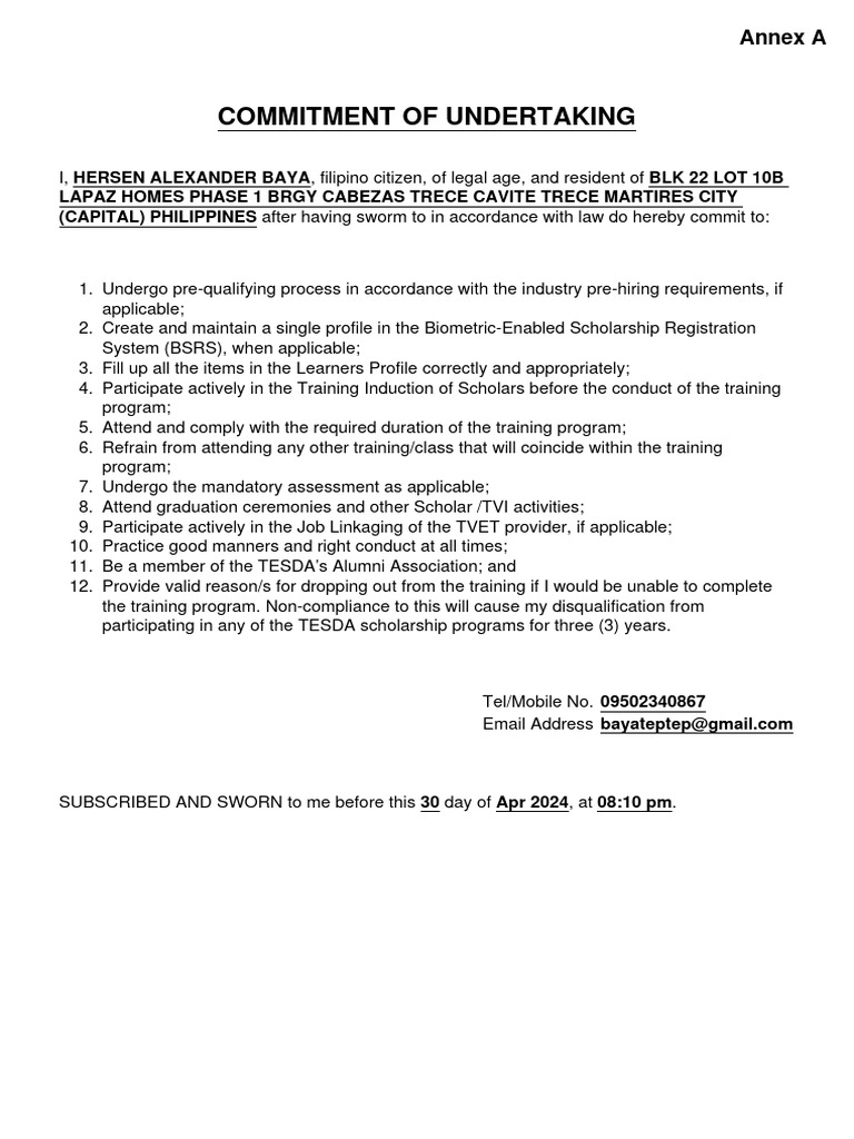 Commitment of Undertaking | PDF