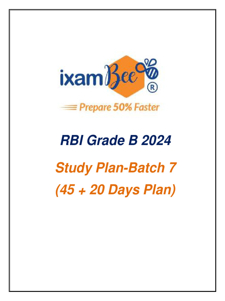RBI Grade B 2024 Batch 7 Study Plan | PDF | Reserve Bank Of India ...