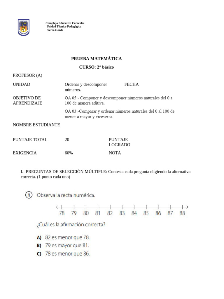 Prueba de Matematica 2. | PDF