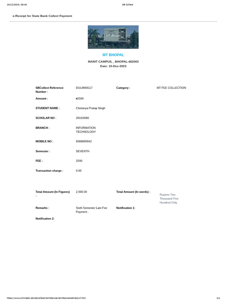 Late Fee Receipt | PDF