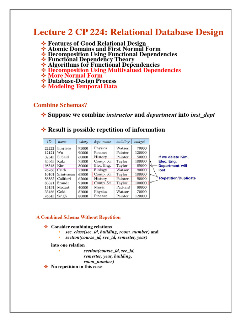 CP 224 LECT - 2 - Relational Database Design | PDF | Relational Model | Databases