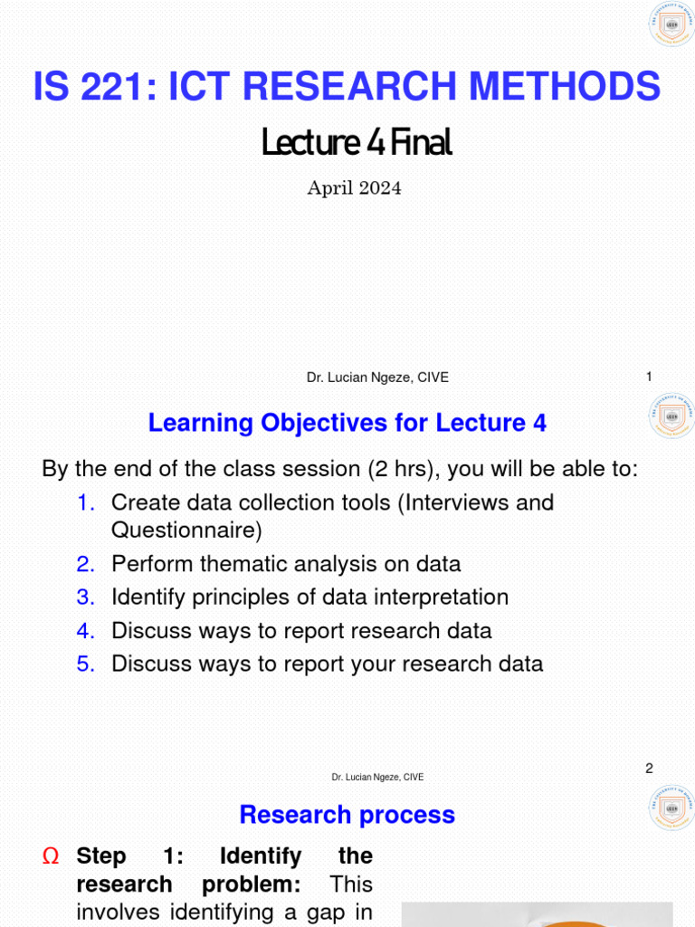 Is 221 ICT Research Methods - Lecture 4 | PDF | Data | Data Analysis
