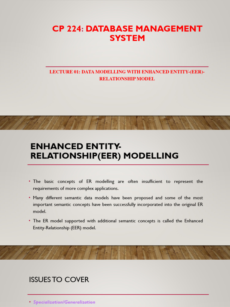 Cp 224 Lecture 01 Data Modelling With Eer Model Download Free Pdf Inheritance Object