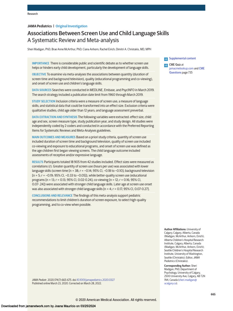 Associations Between Screen Use and Child Language Skills | PDF | Systematic Review | Meta Analysis
