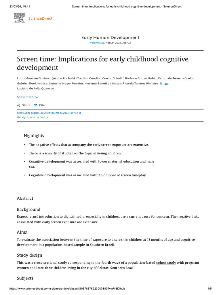 Screen Time's Impact on Child Cognition | PDF | Child Development ...