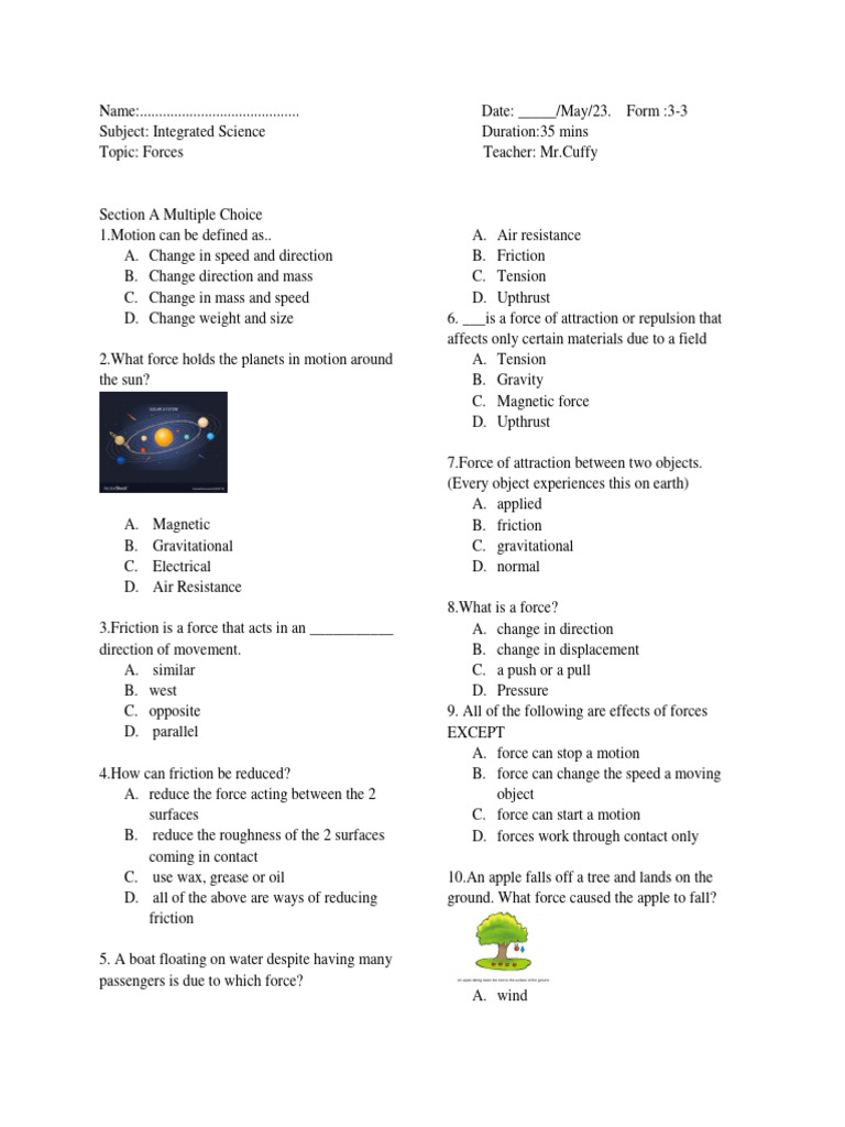 Forces Test 3-3 | PDF | Force | Friction