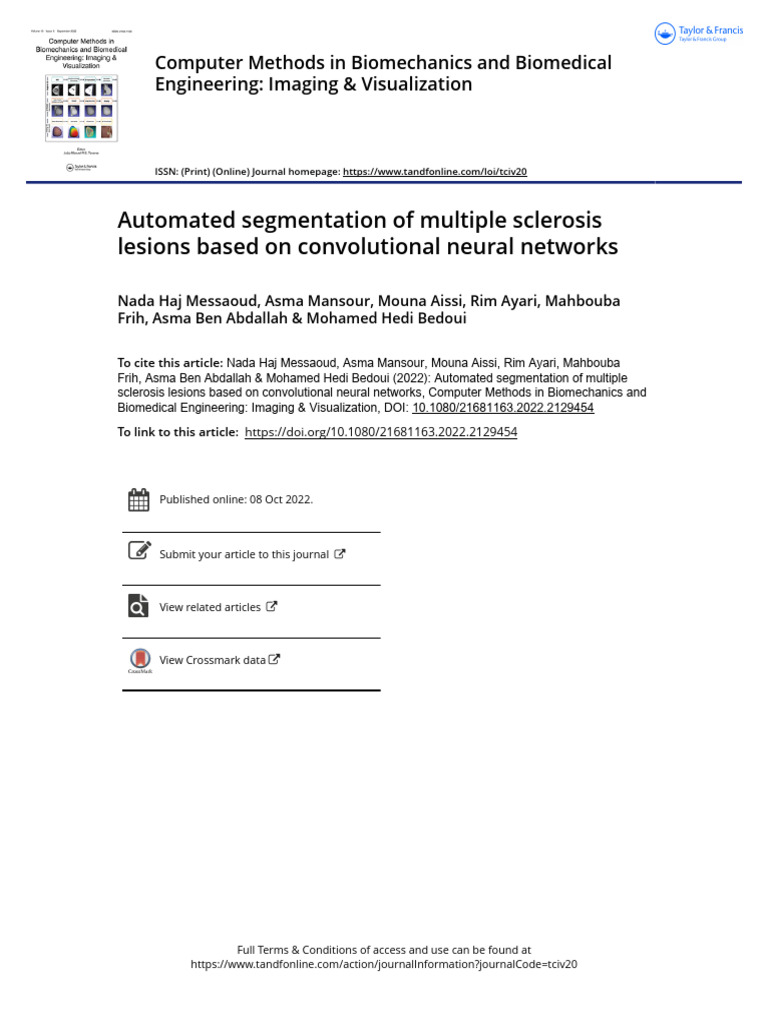 Article 1 Automated Segmentation Of Multiple Sclerosis Lesions Based On Convolutional Neural 