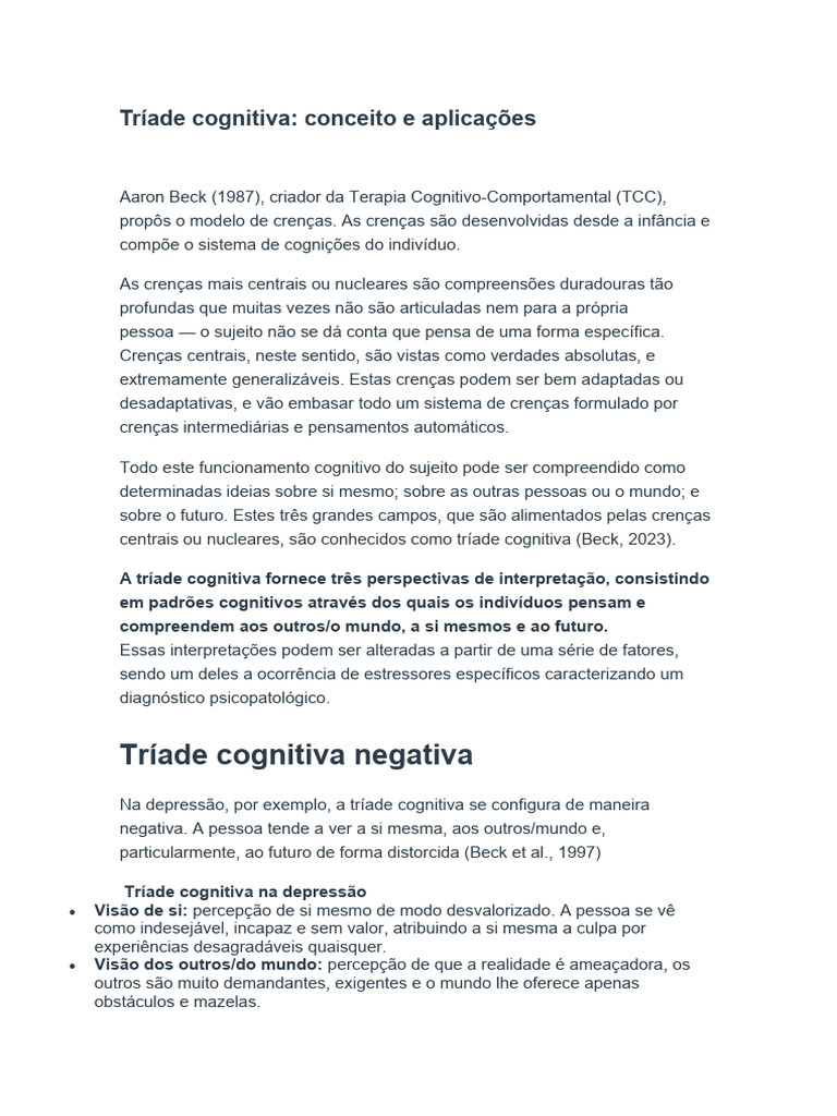 Tríade cognitiva | PDF | Pensamento | Depressão
