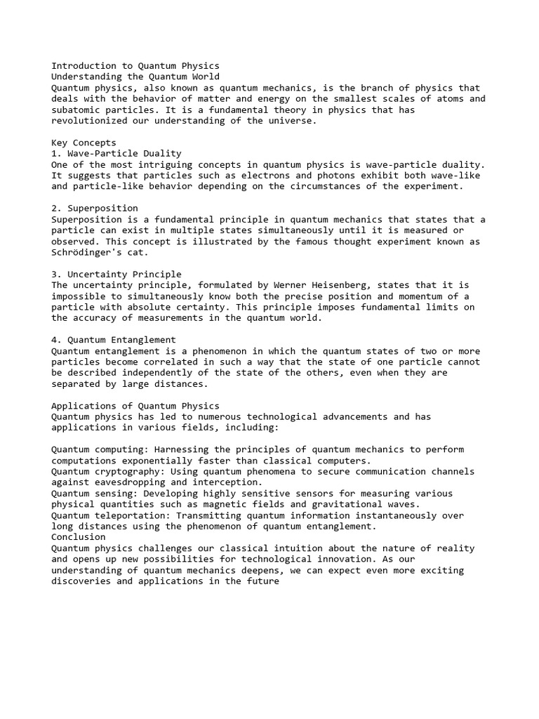 Introduction to Quantum Physics Concepts | PDF | Science & Mathematics